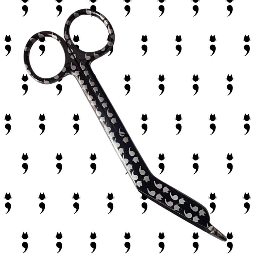 Semicolon cat laser engraved black PTFE bandage scissors – Vettechstuff